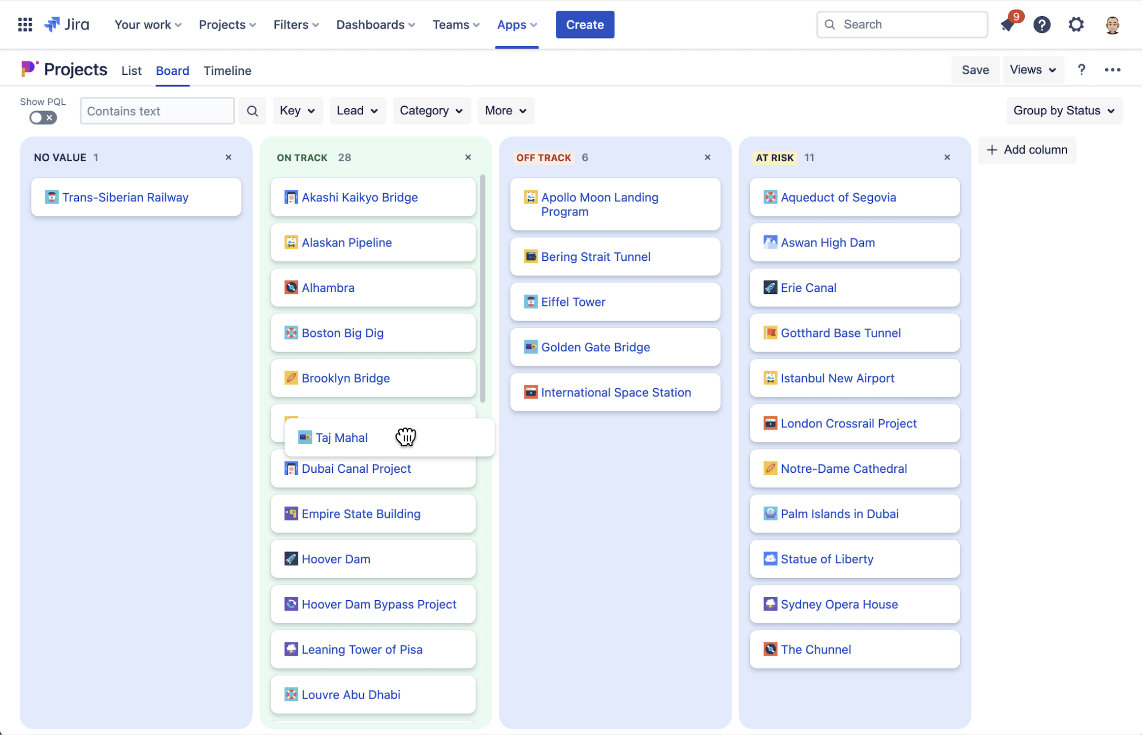 Using Jira Dashboards to track multiple projects