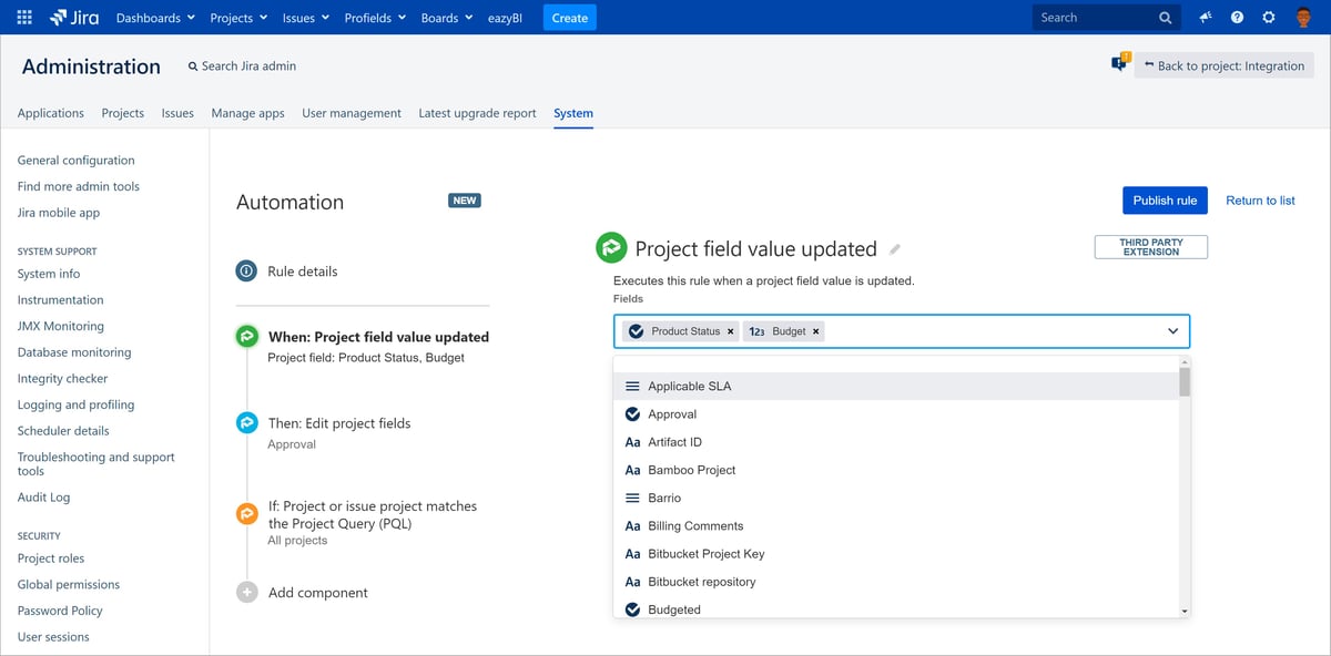 Jira project automation: The Automation and Projectrak integration